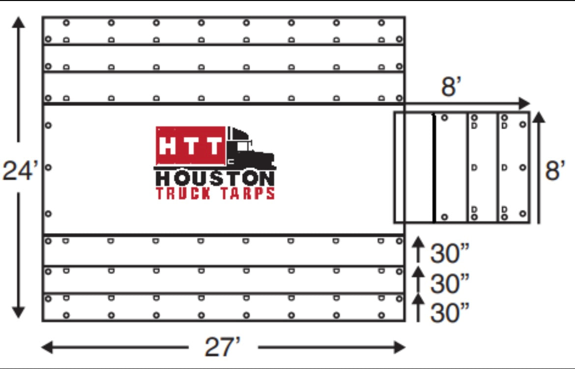 8’Drop Tarp in 14-OZ Ripstop Vinyl 24’ X 27’ – Houston Truck Tarps
